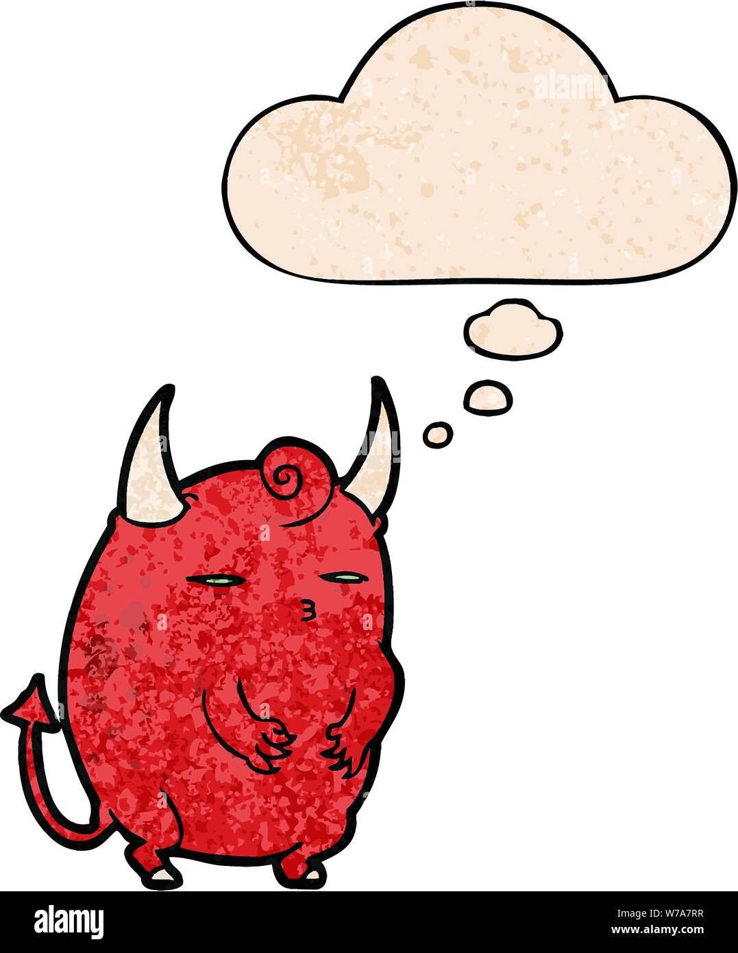 cartoon halloween devil with thought bubble in grunge texture style ...