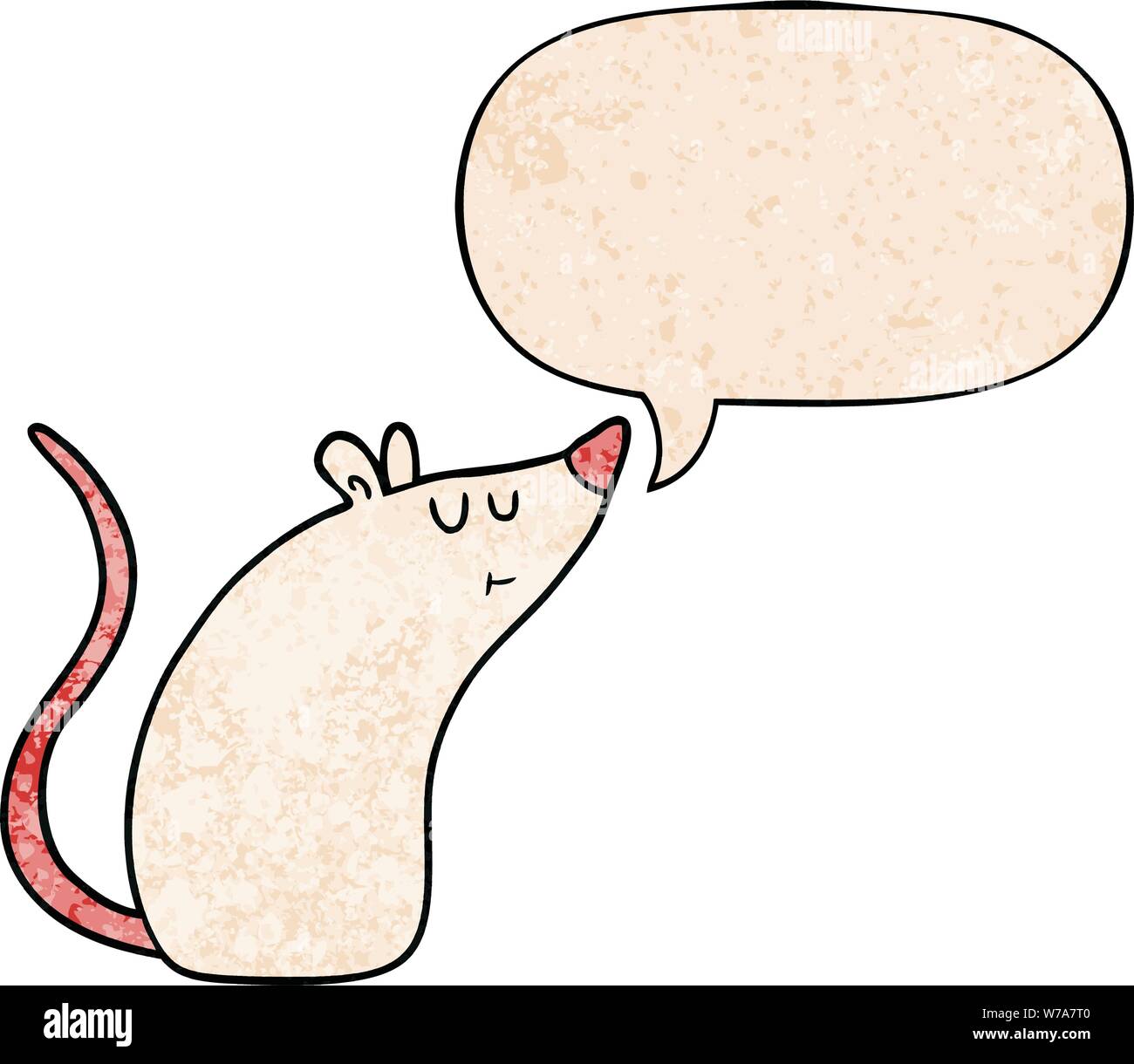 cartoon white mouse with speech bubble in retro texture style Stock ...