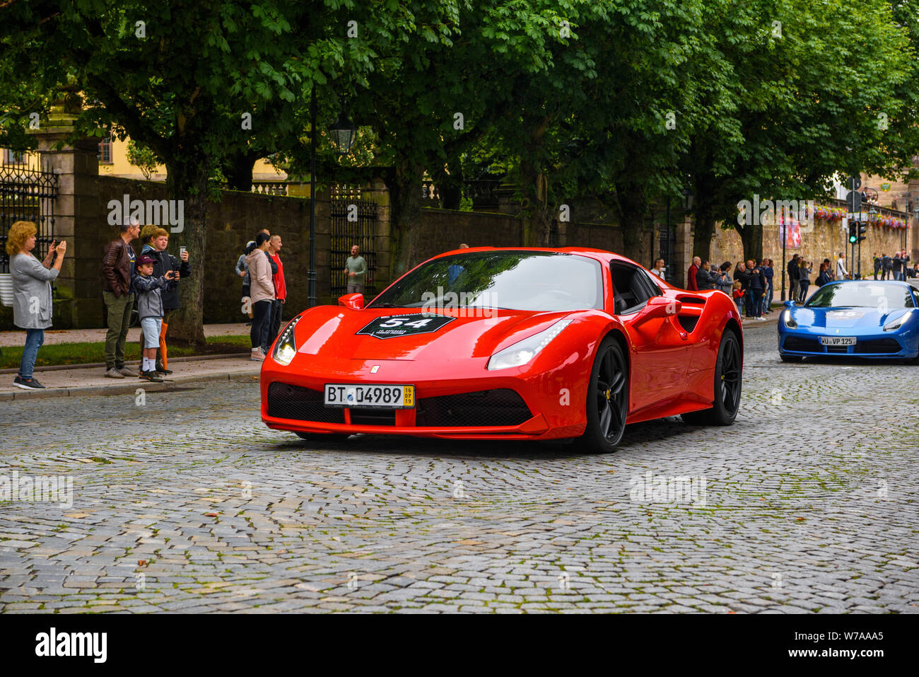 GERMANY, FULDA - JUL 2019: red FERRARI 488 coupe Type F142M is a mid ...