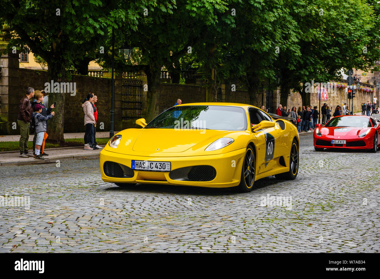 GERMANY, FULDA - JUL 2019: yellow FERRARI F430 Type F131 coupe is a ...