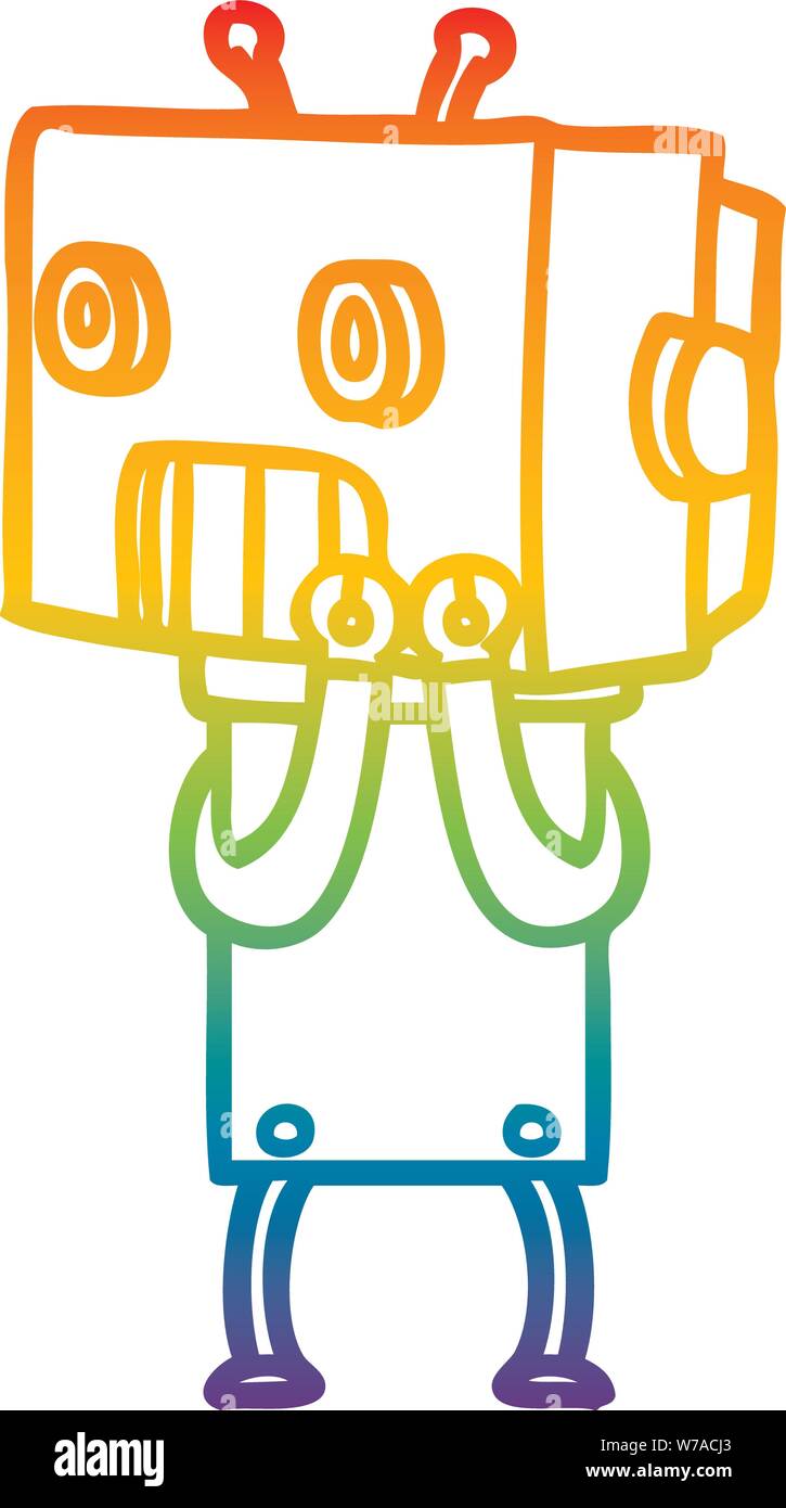 rainbow gradient line drawing of a cartoon robot Stock Vector Image ...