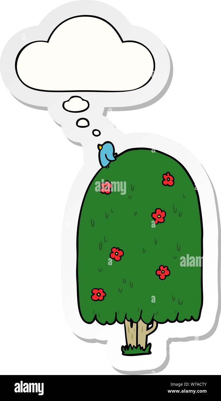 cartoon tall tree with thought bubble as a printed sticker Stock Vector ...