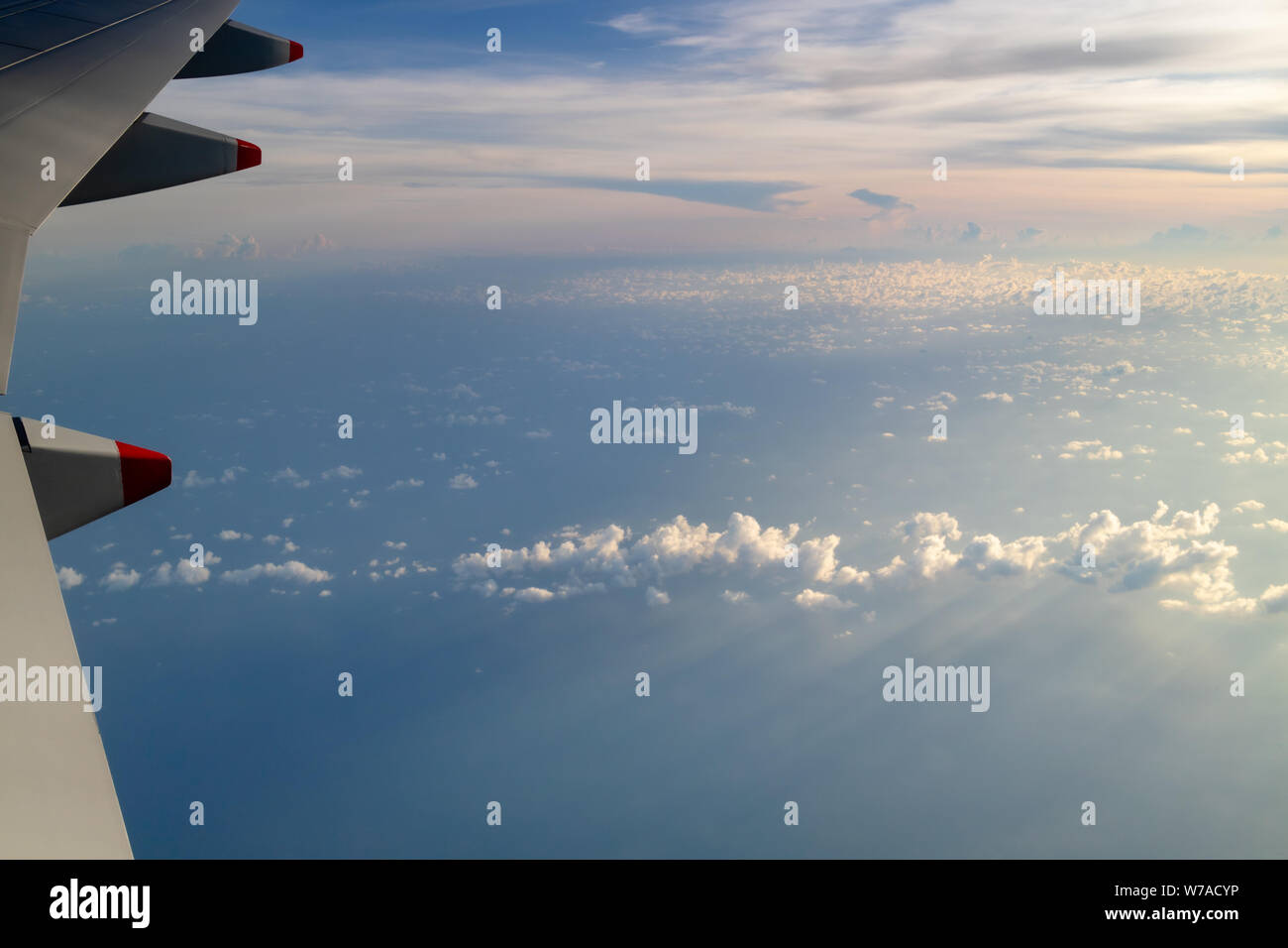 Blue skies and sun, as seen through an aircraft window in flight Stock ...