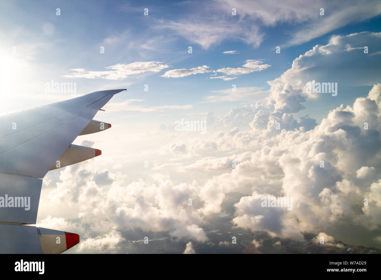 Blue skies and sun, as seen through an aircraft window in flight Stock ...
