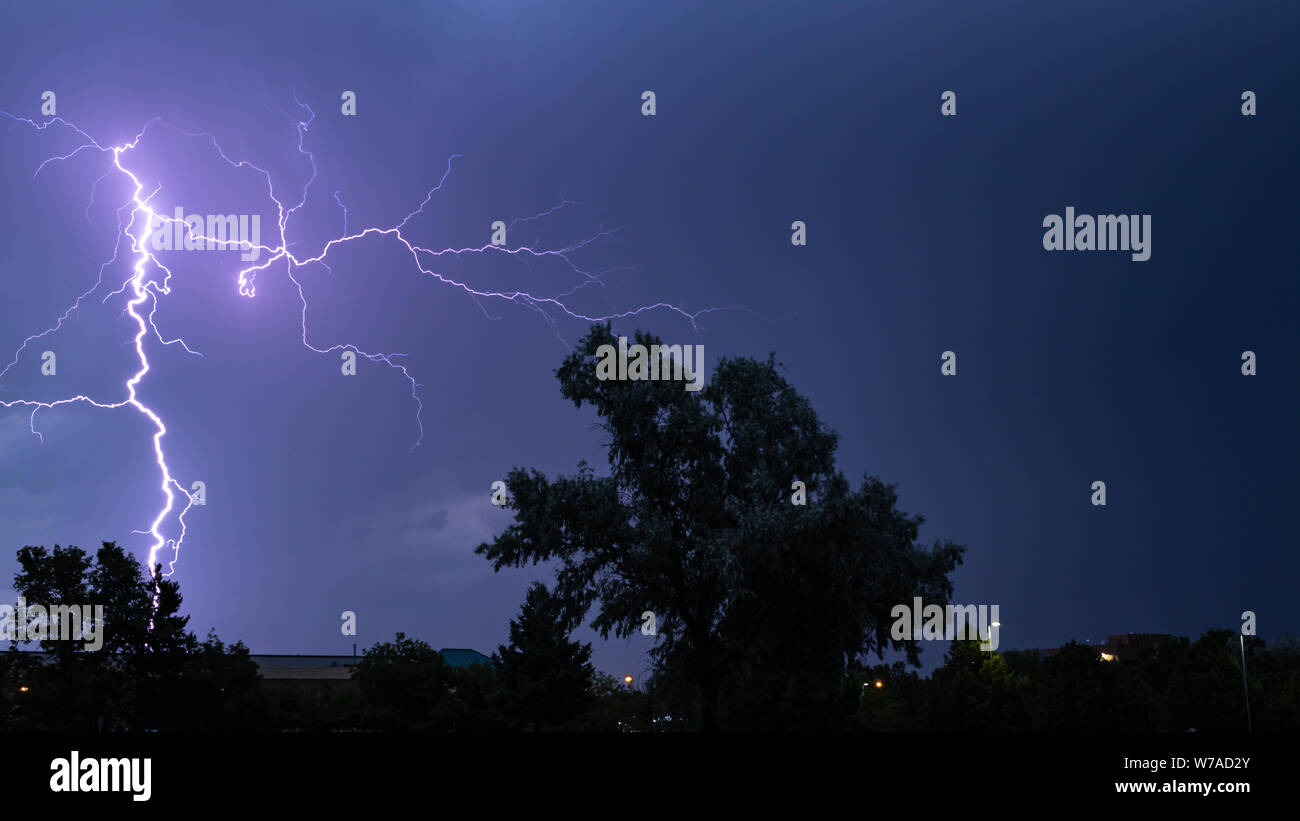 Cloud to ground lightning strike from severe weather Colorado, USA ...
