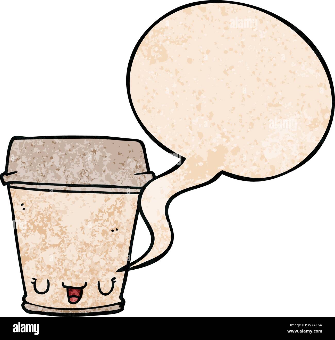 cartoon coffee cup with speech bubble in retro texture style Stock ...