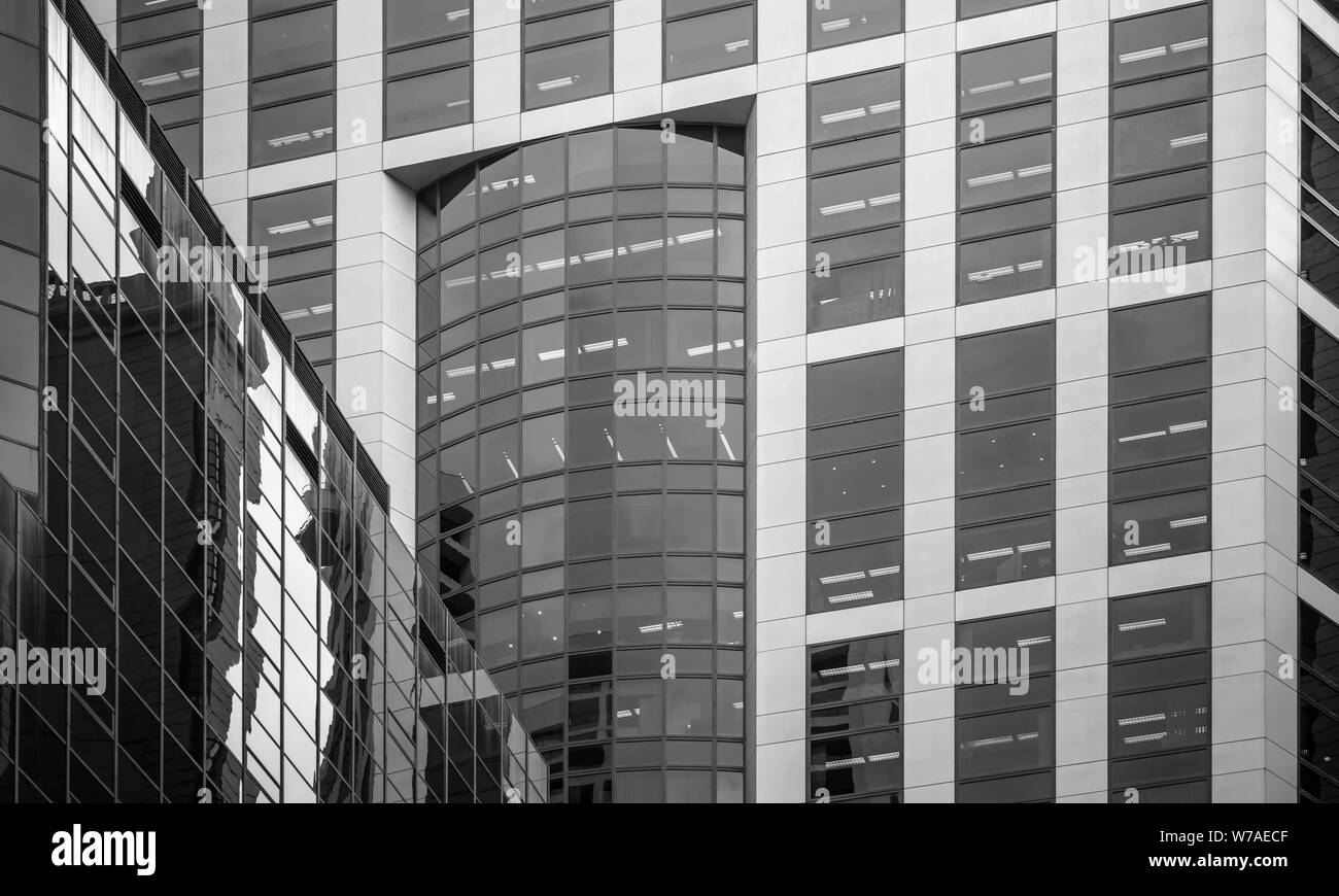 Hong Kong Commercial Building Close Up; Black and White style Stock ...