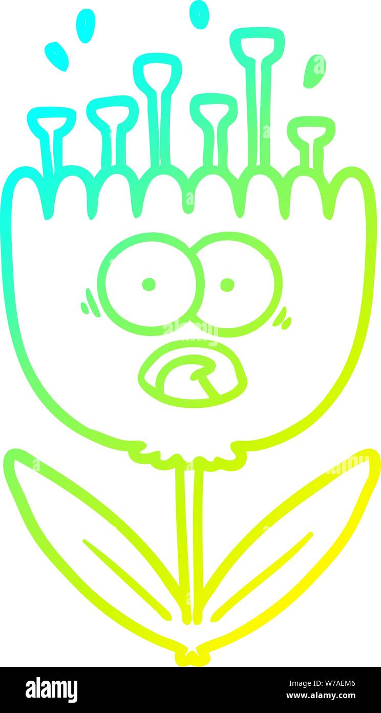 cold gradient line drawing of a cartoon shocked flower Stock Vector ...