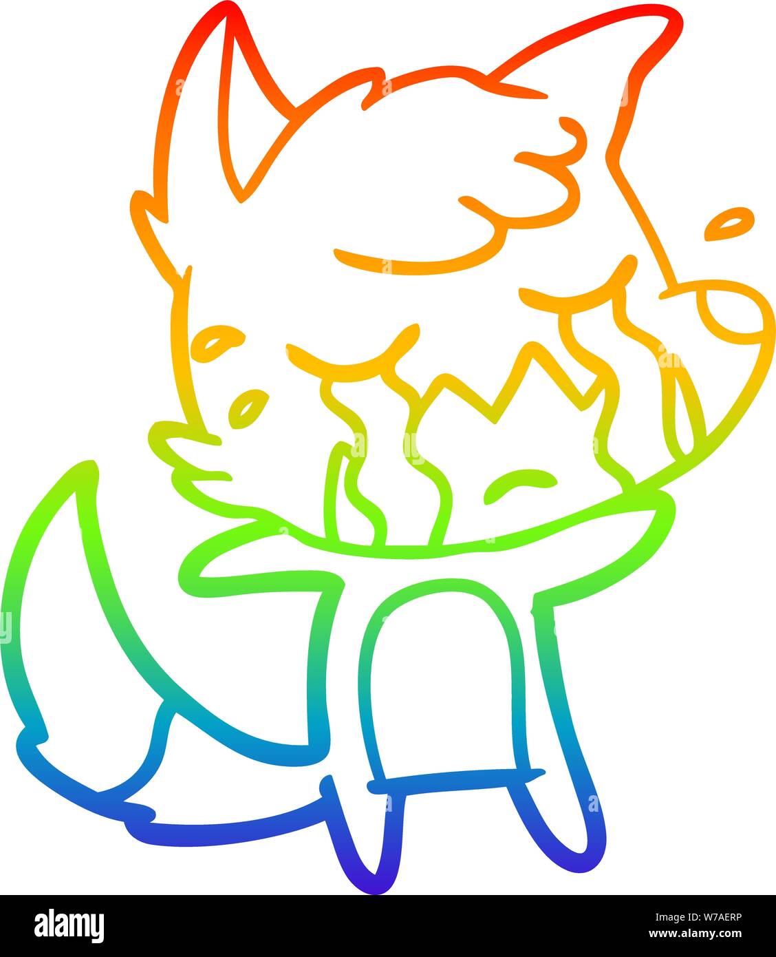 rainbow gradient line drawing of a crying fox cartoon Stock Vector ...
