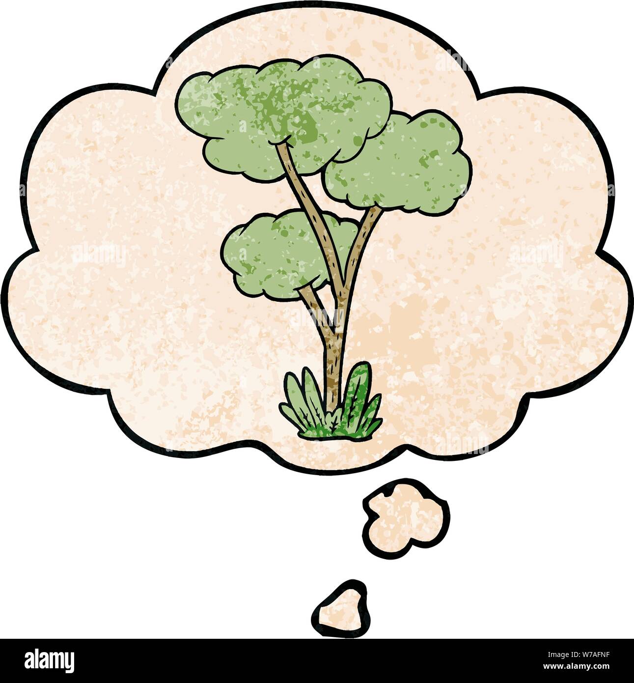 cartoon tree with thought bubble in grunge texture style Stock Vector ...