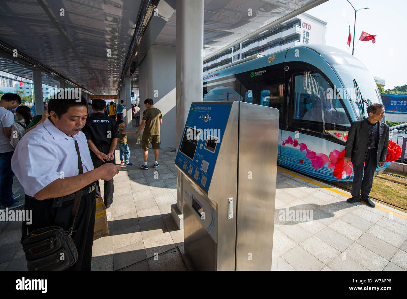A tramcar makes a stop at a station on the city's first tram line in ...