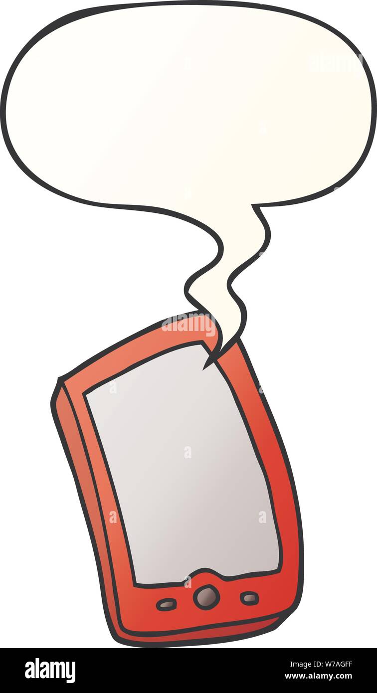 cartoon mobile phone with speech bubble in smooth gradient style Stock ...