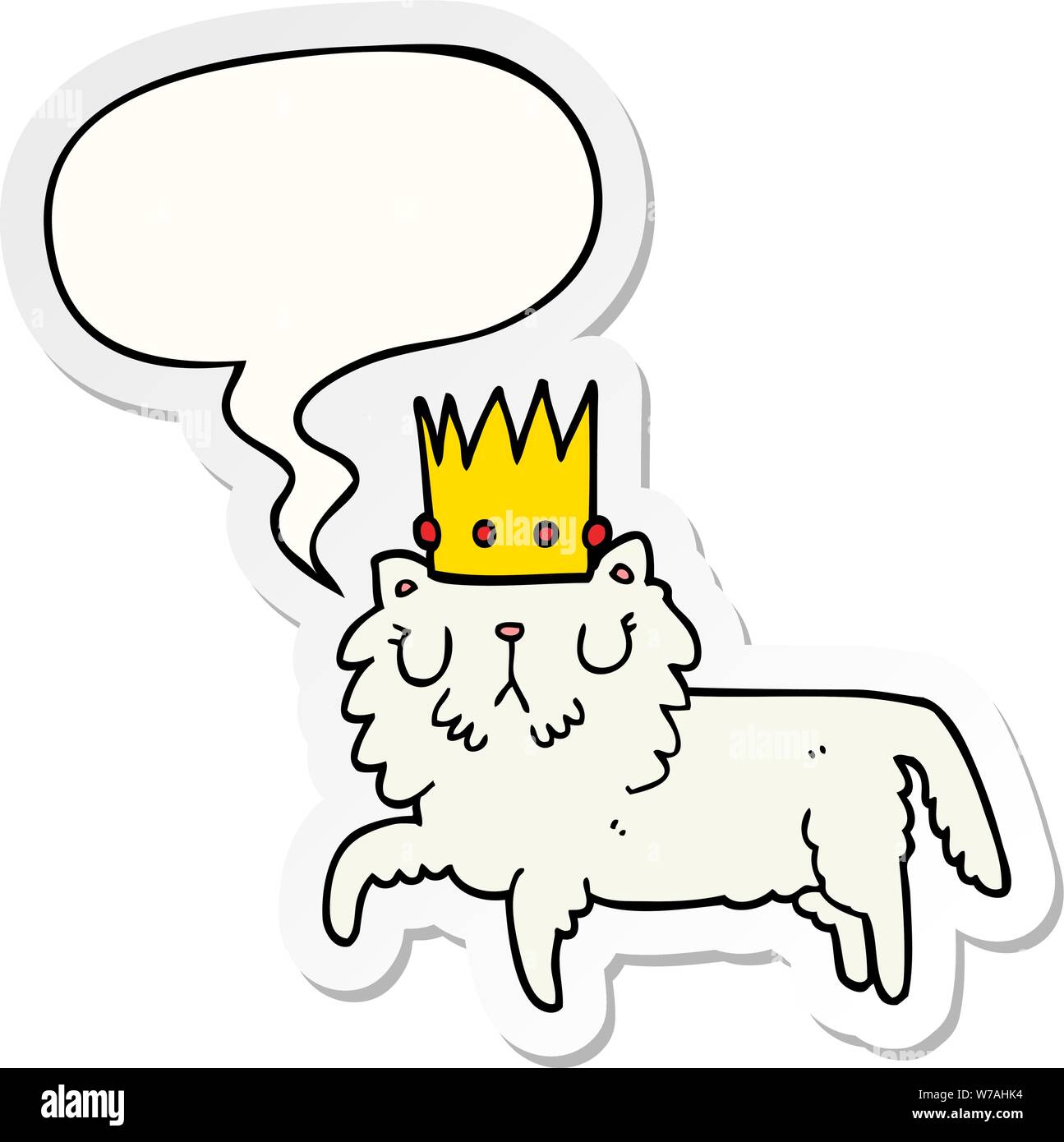 cartoon cat wearing crown with speech bubble sticker Stock Vector Image ...