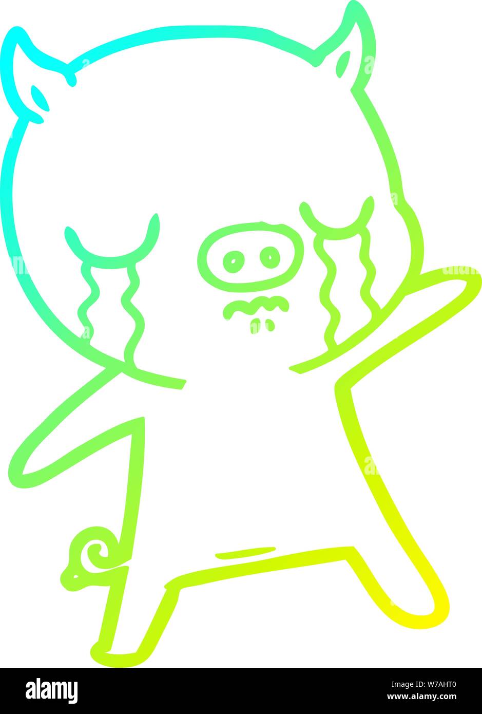 cold gradient line drawing of a cartoon pig crying Stock Vector Image ...