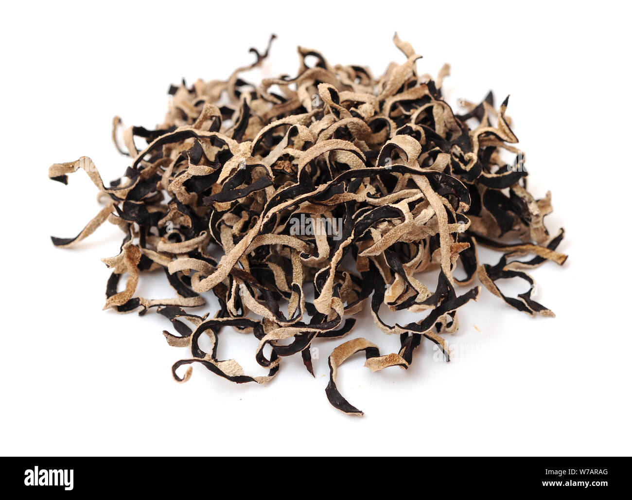 a group of black dried fungi on white background Stock Photo - Alamy