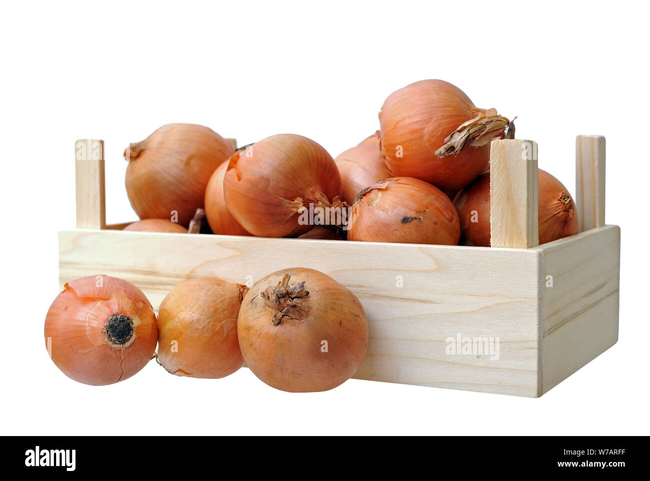 many onions in crate isolated on white background Stock Photo - Alamy