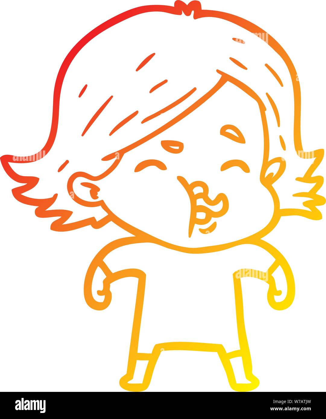 warm gradient line drawing of a cartoon girl pulling face Stock Vector ...
