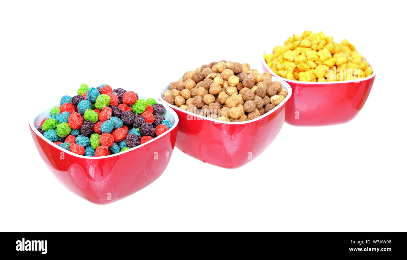 three bowls of cereal isolated on white Stock Photo - Alamy