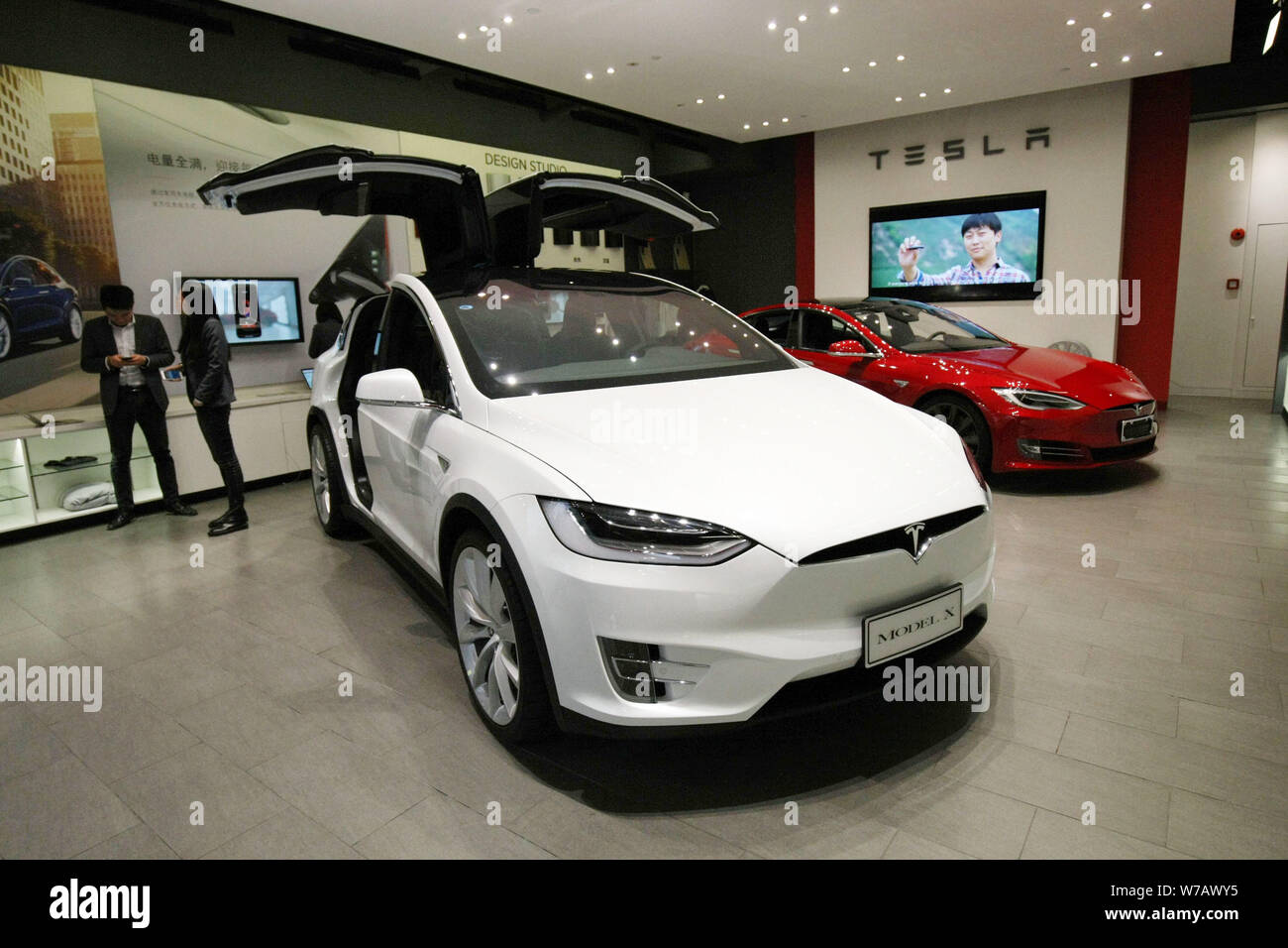 --FILE--A Tesla Model X electric car is on display at a Tesla ...