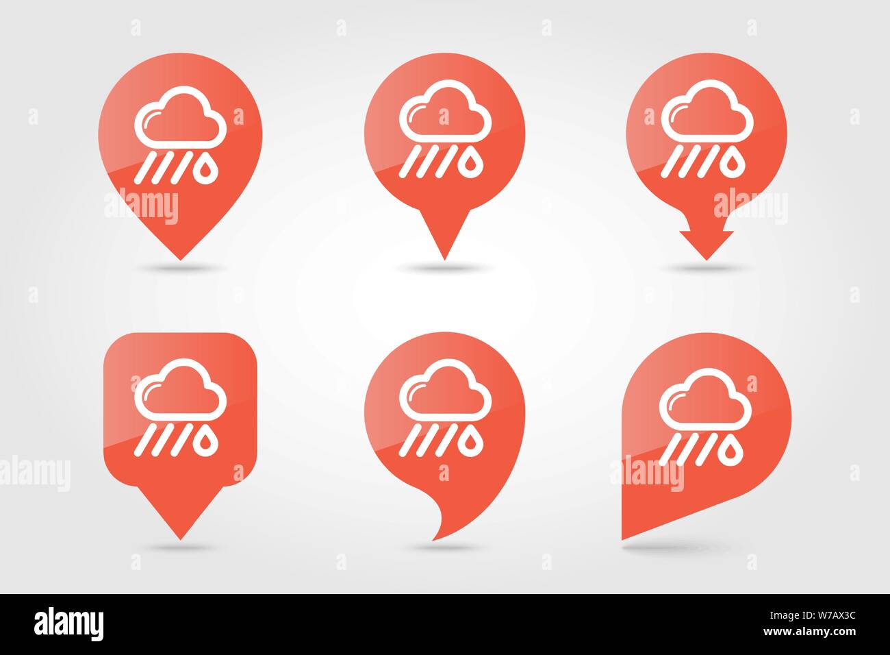 Rain Cloud outline pin map icon. Map pointer. Map markers. Downpour ...