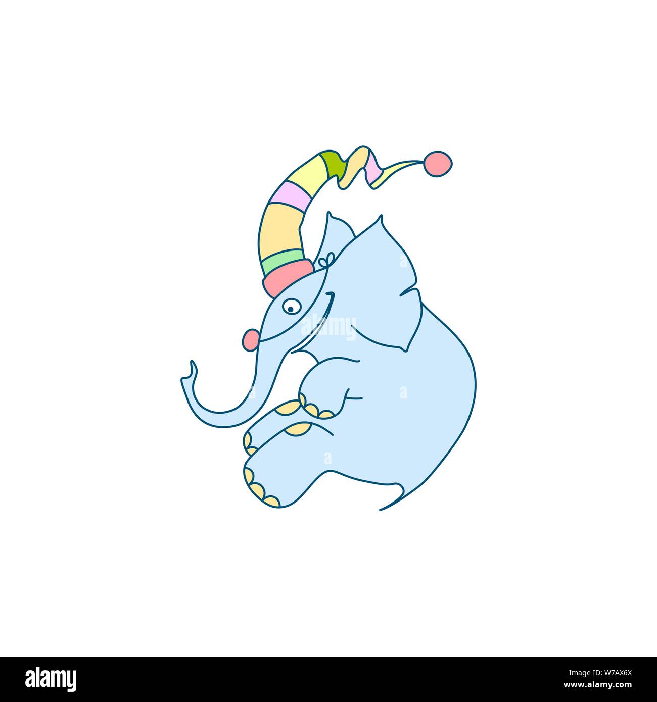 Vector illustration of cheerful cartoon elephant clown with colorful ...