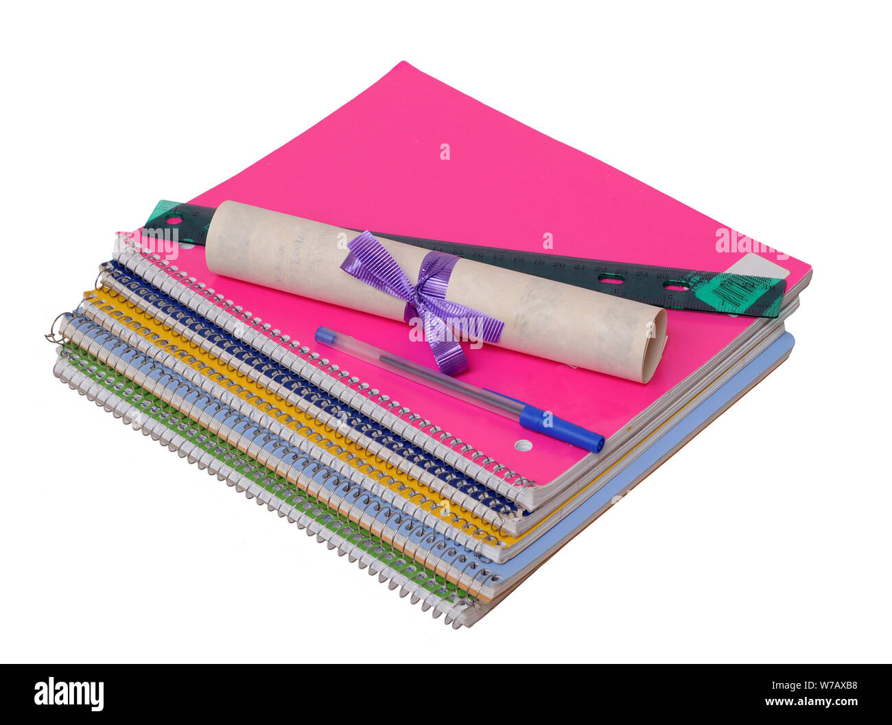 colorful notebooks and diploma isolated on white background Stock Photo ... colorful notebooks and diploma isolated on white background Stock Photo ...