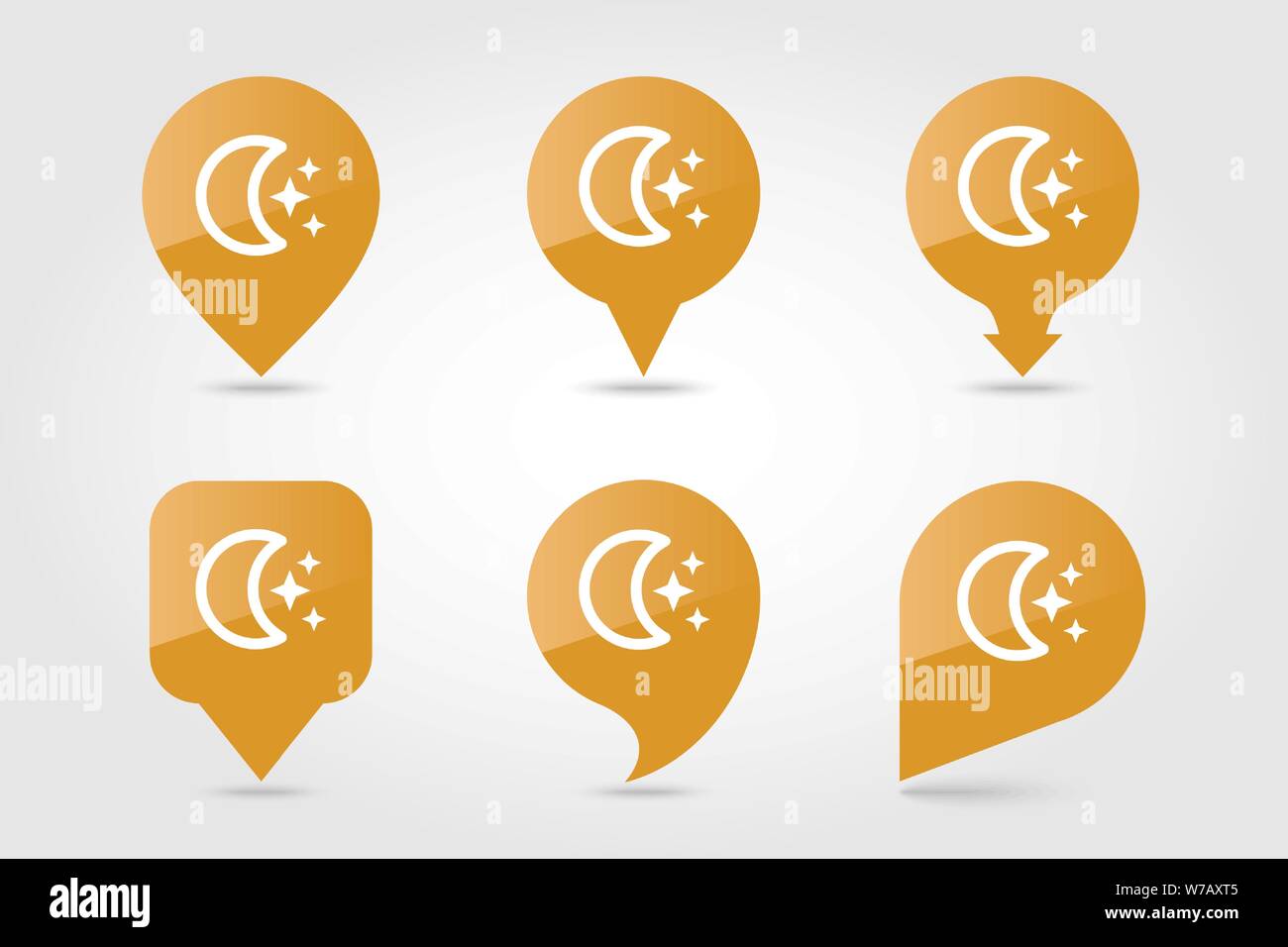 Moon and stars outline pin map icon. Map pointer. Map markers. Sleep ...