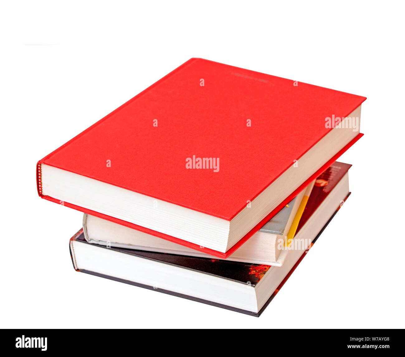 three hardcover books isolated on white background Stock Photo - Alamy