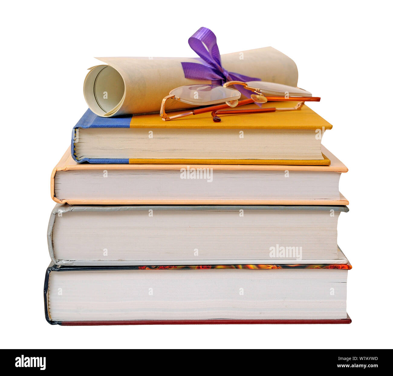 books and diploma isolated on white background Stock Photo - Alamy