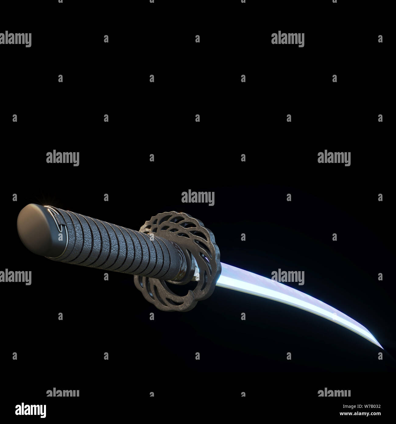 traditional realistic samurai sword, isolated on black background ...