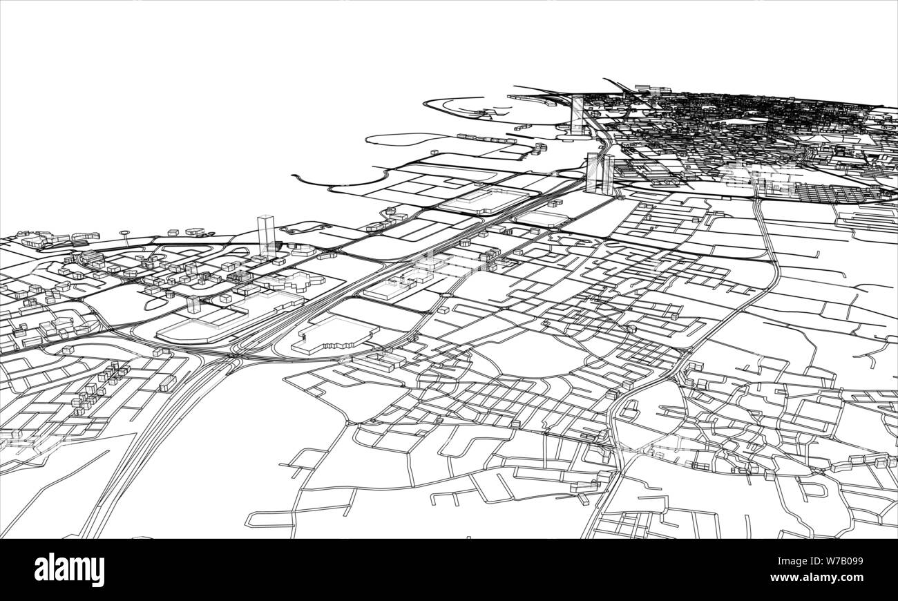 Outline city concept. Wire-frame style Stock Vector Image & Art - Alamy
