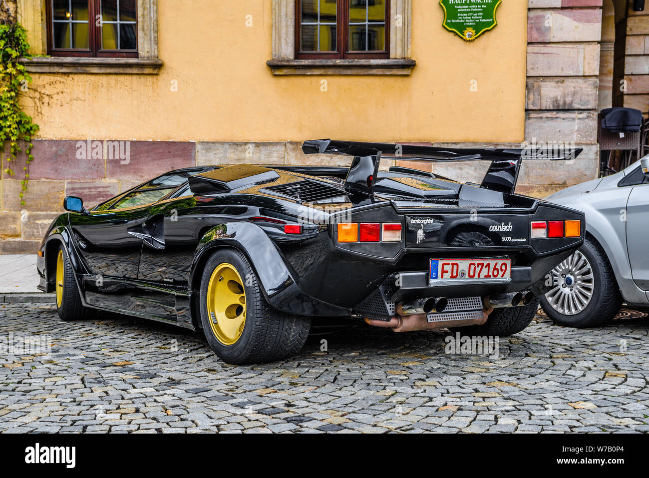 GERMANY, FULDA - JUL 2019: black LAMBORGHINI COUNTACH is a rear mid ...
