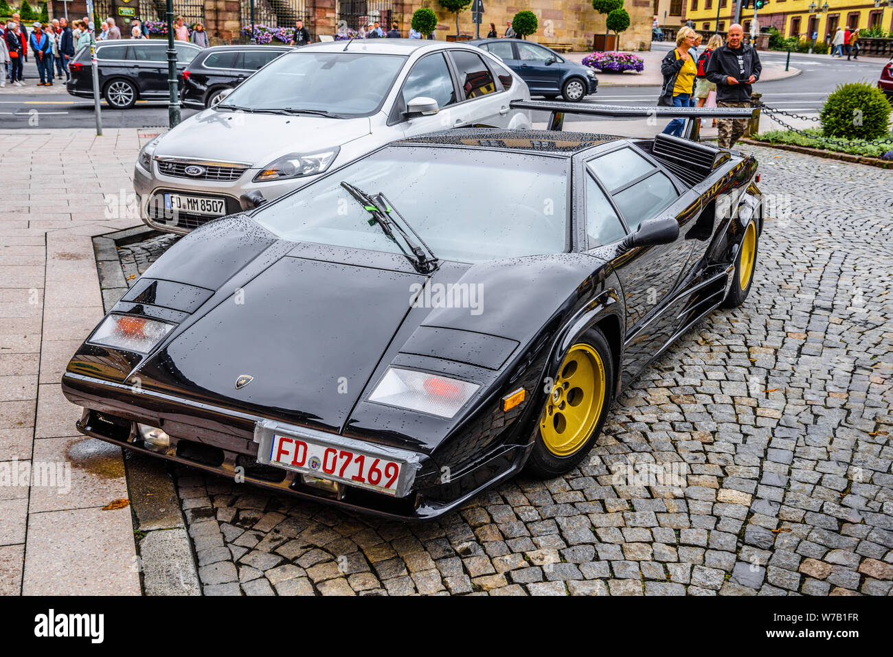 GERMANY, FULDA - JUL 2019: black LAMBORGHINI COUNTACH is a rear mid ...