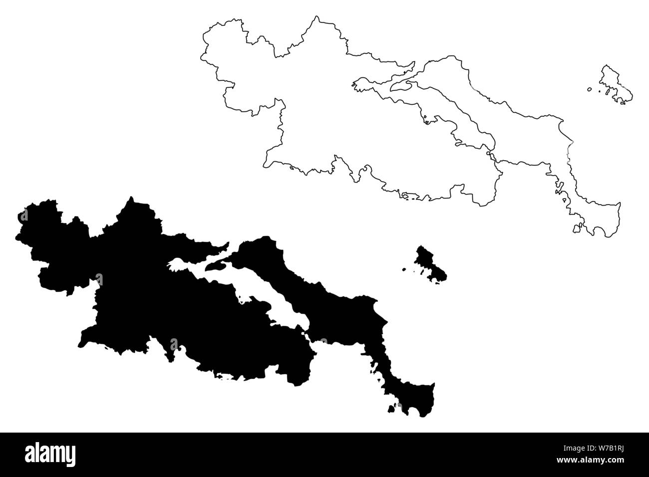 Central Greece Region (Greece, Hellenic Republic, Hellas) map vector ...