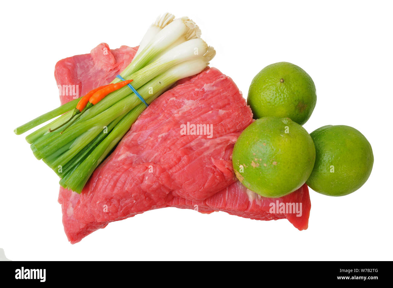 beef, onion, lime and pepper isolated on white background Stock Photo ...