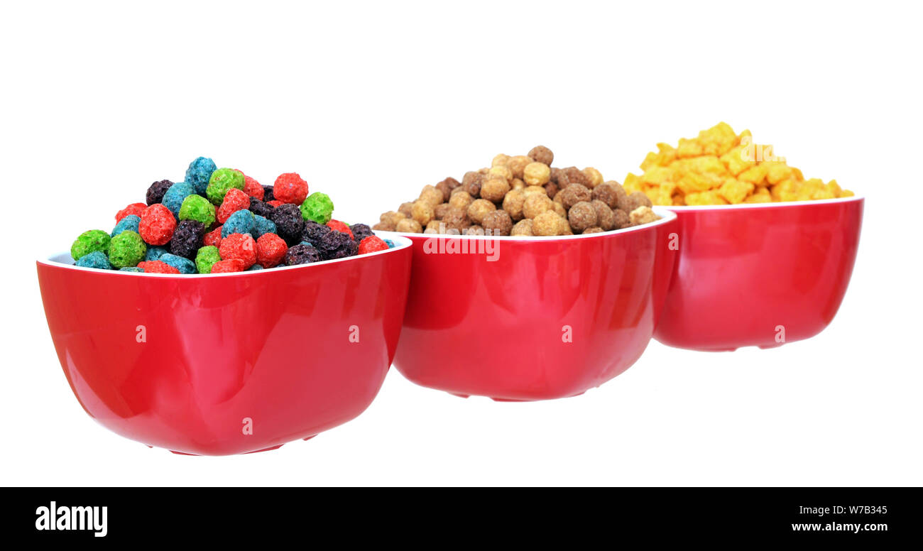 three bowls of cereal isolated on white Stock Photo - Alamy