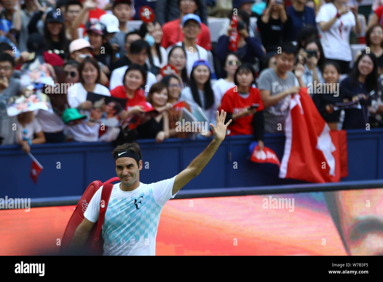 Swiss tennis player Roger Federer takes part in a training session for the upcoming Shanghai ...