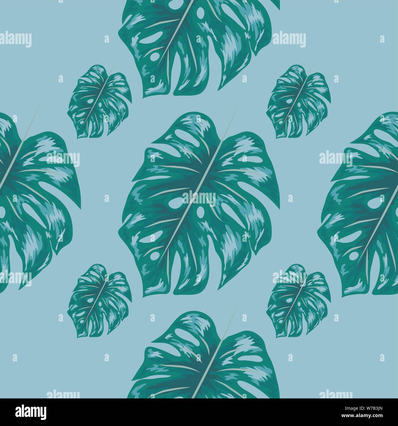 Tropical leaf design featuring blue Monstera plant leaves. Seamless ...