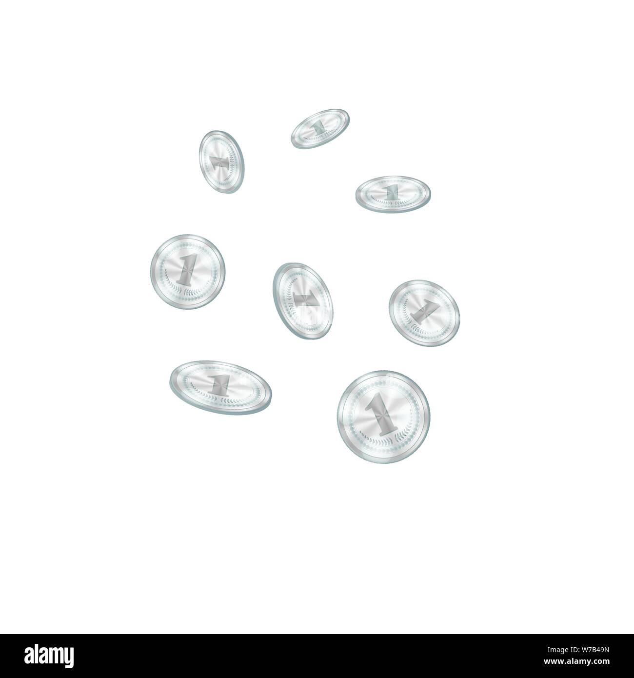 Realistic Silver Coins Falling from the Top. Grey Metal Money Isolated ...