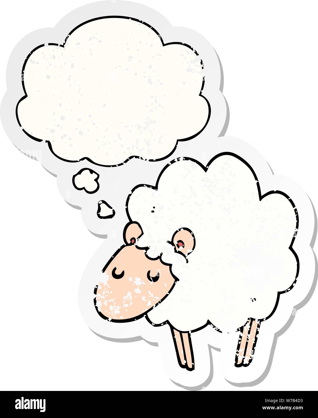 cartoon sheep with thought bubble as a distressed worn sticker Stock ...