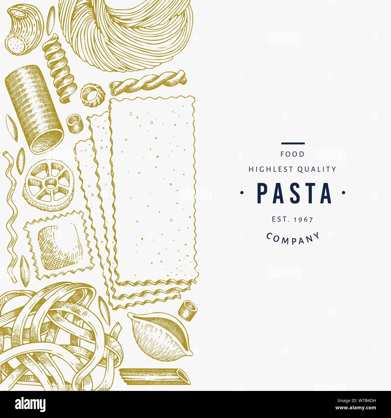 Italian pasta design template. Hand drawn vector food illustration ...