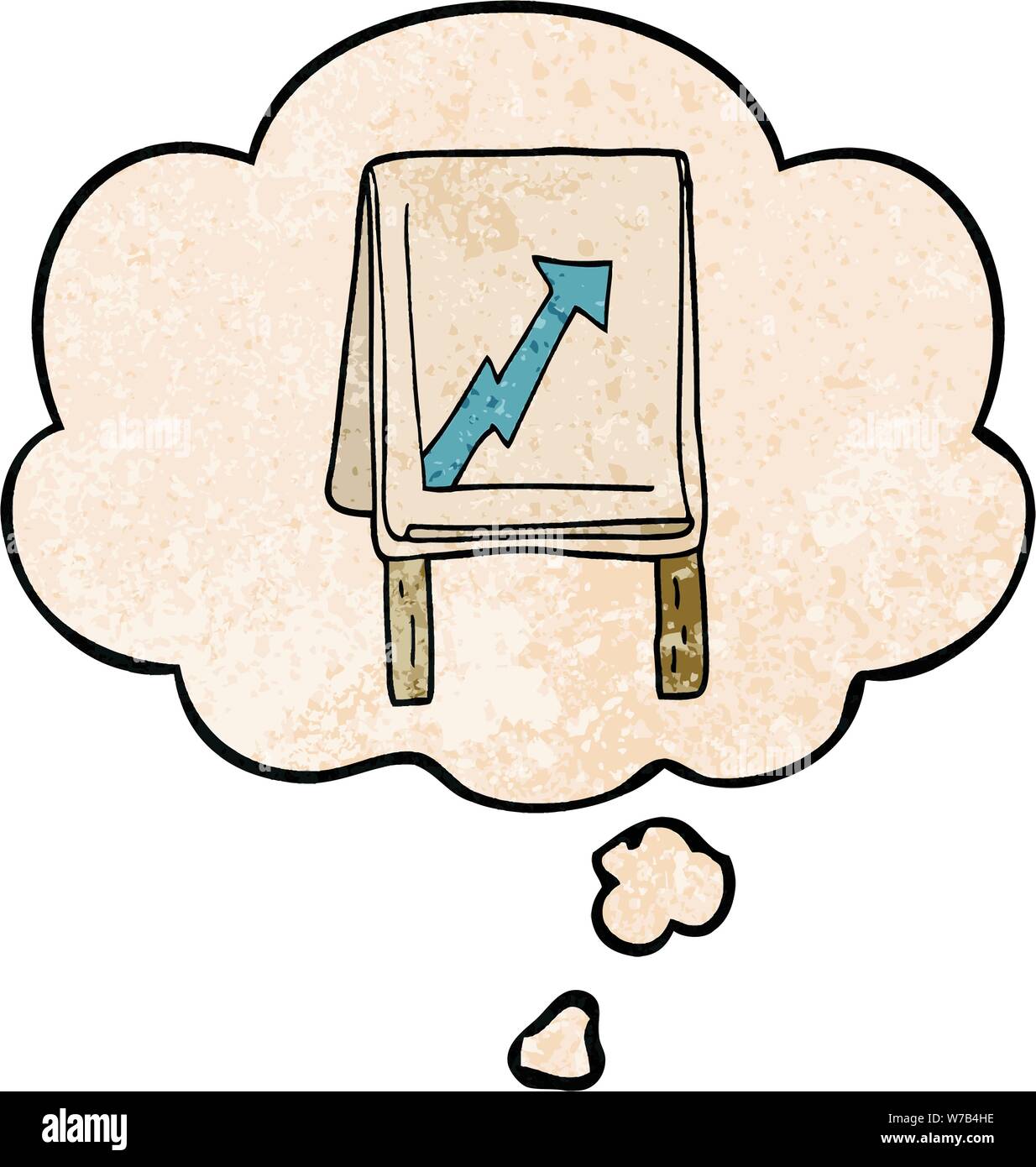cartoon business chart with arrow with thought bubble in grunge texture ...