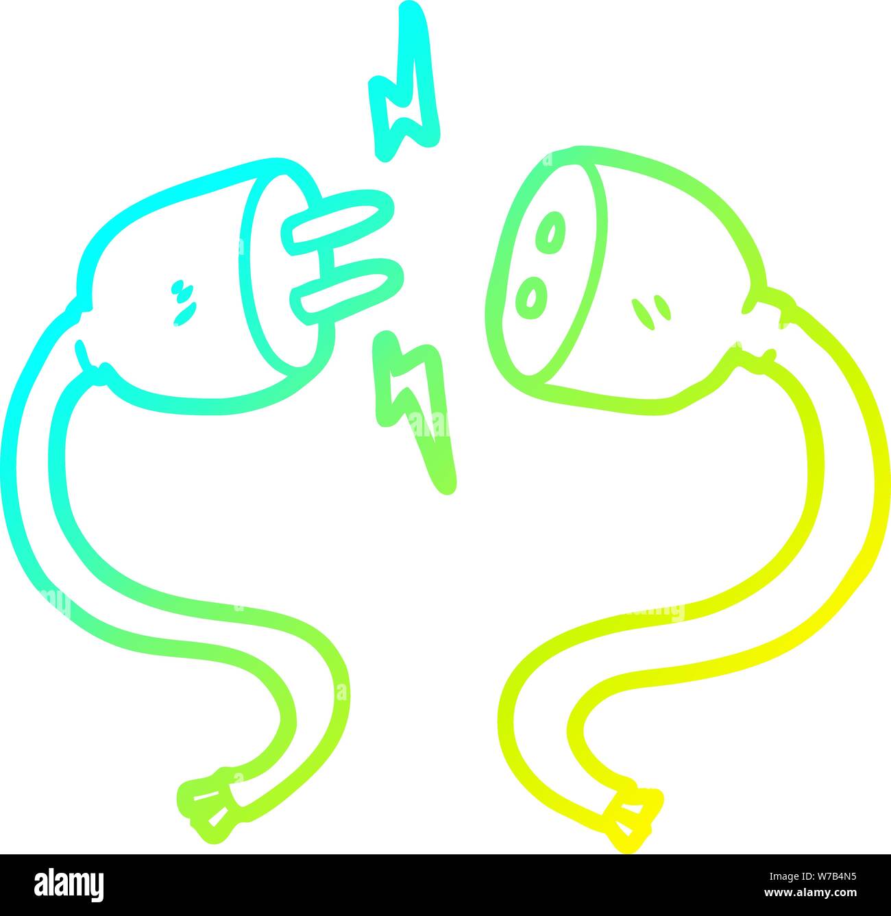 cold gradient line drawing of a cartoon plug and socket Stock Vector ...