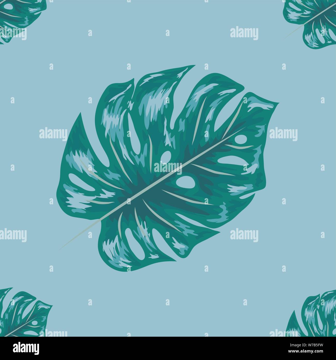 Tropical leaf design featuring blue Monstera plant leaves. Seamless ...