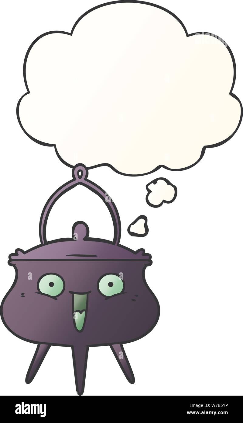 halloween cauldron cartoon with thought bubble in smooth gradient style ...
