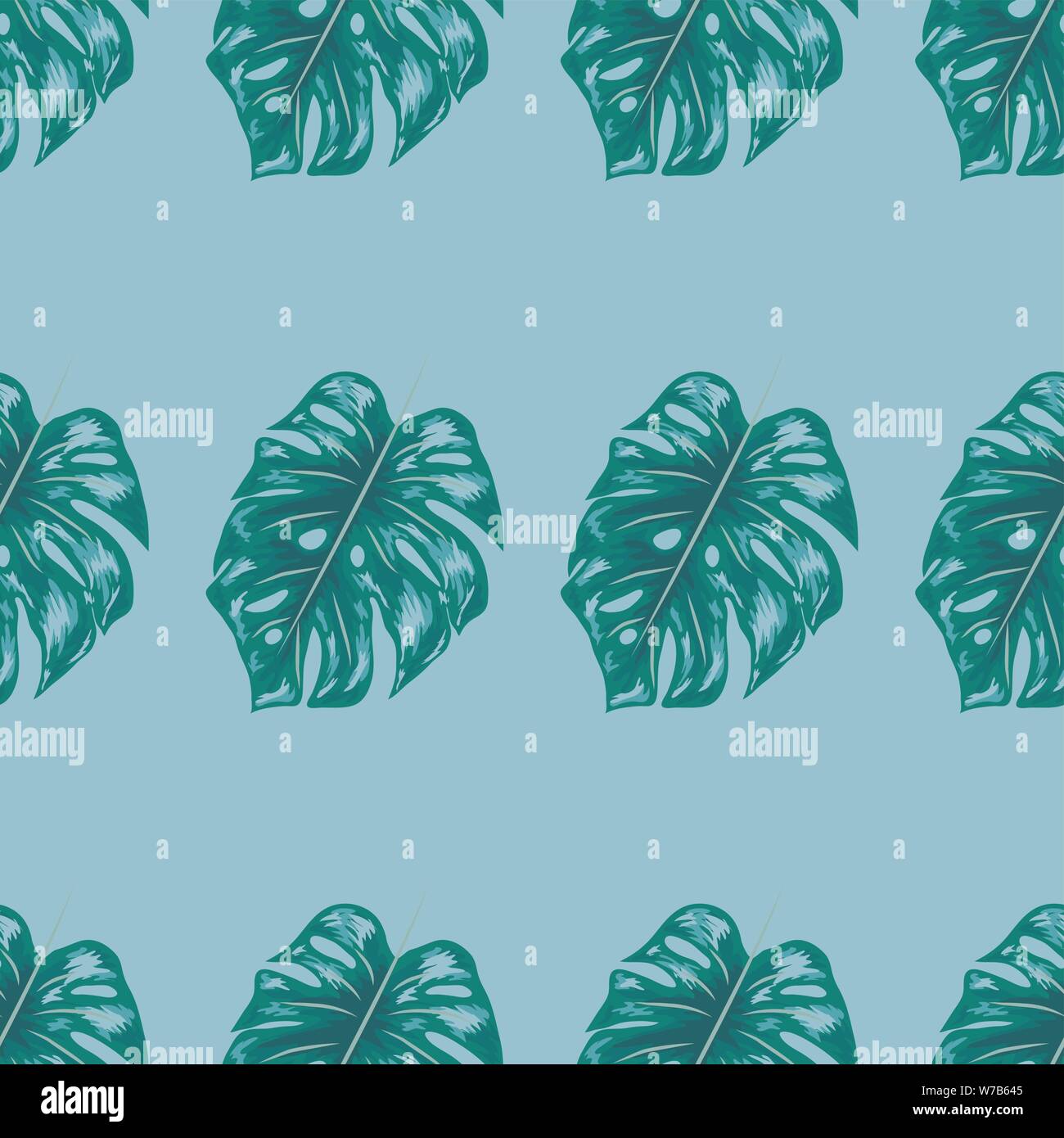Tropical leaf design featuring blue Monstera plant leaves. Seamless ...