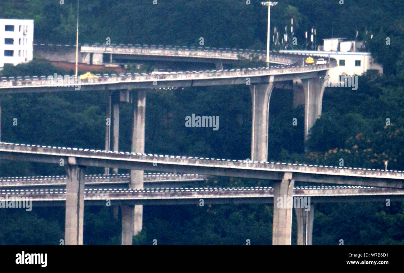 View of the 72-meter-tall Sujiaba Overpass, which is the China's ...