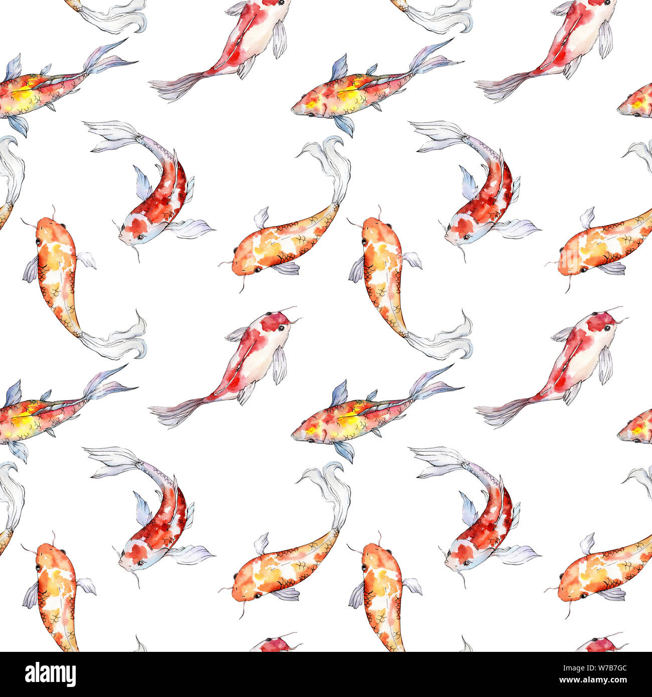 Aquatic underwater colorful tropical goldfish set. Watercolor ...