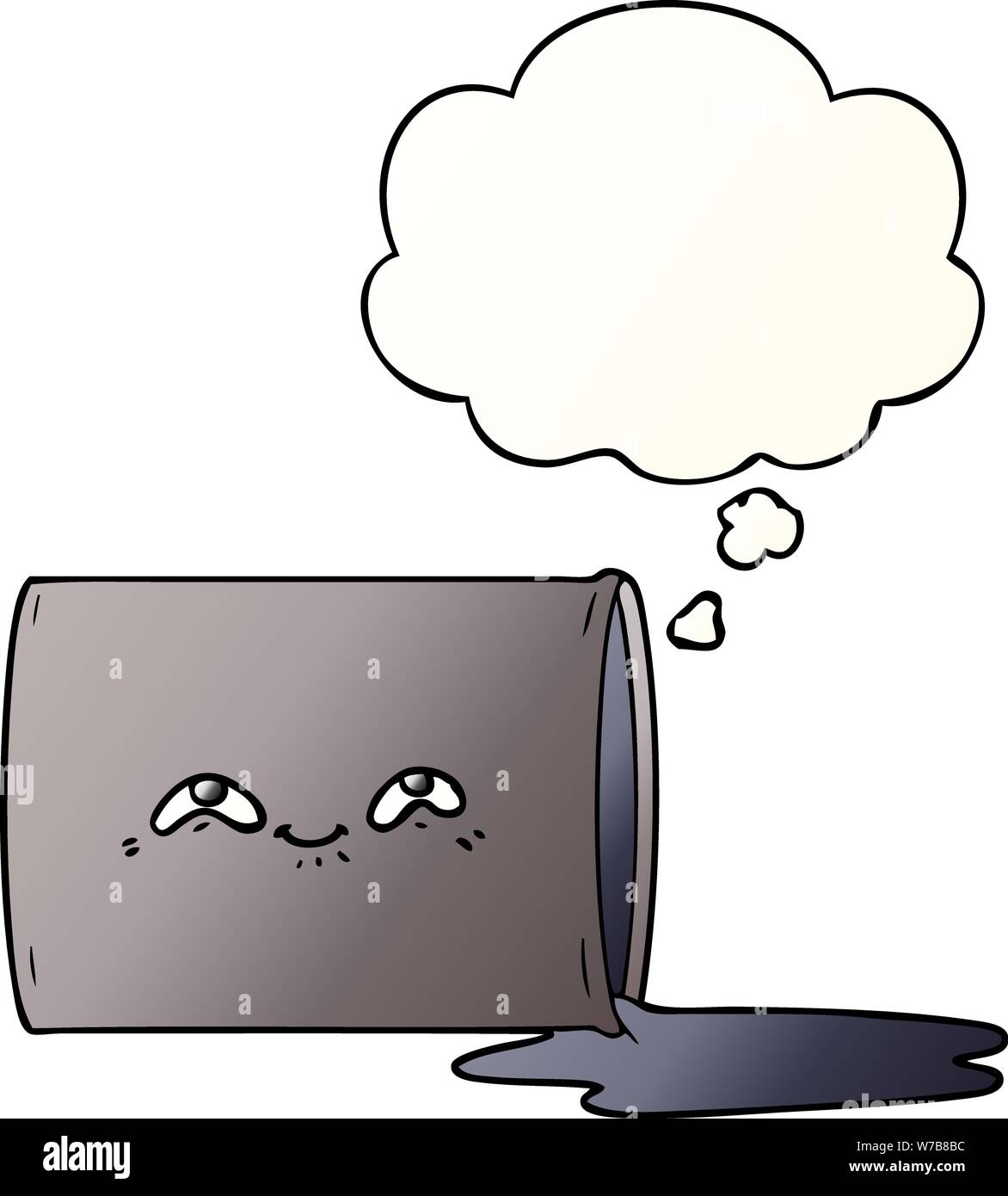 cartoon oil drum with thought bubble in smooth gradient style Stock ...