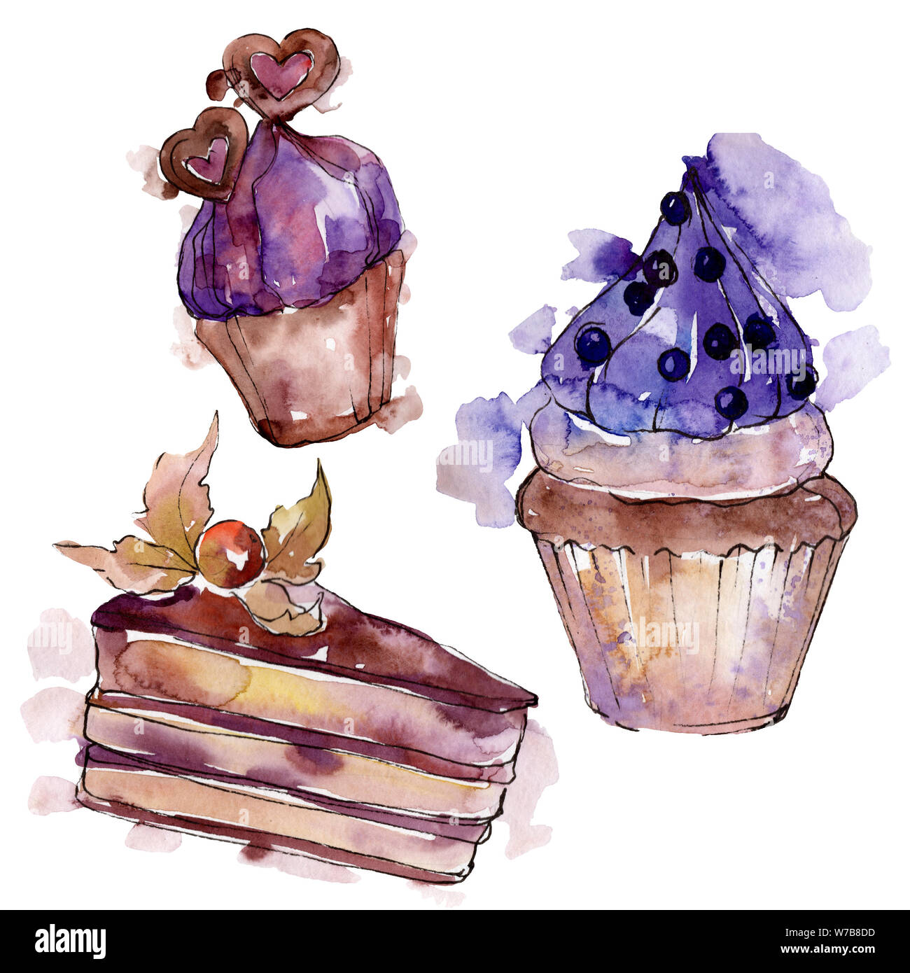 Tasty cupcake and dessert. Background illustration set. Watercolour ...